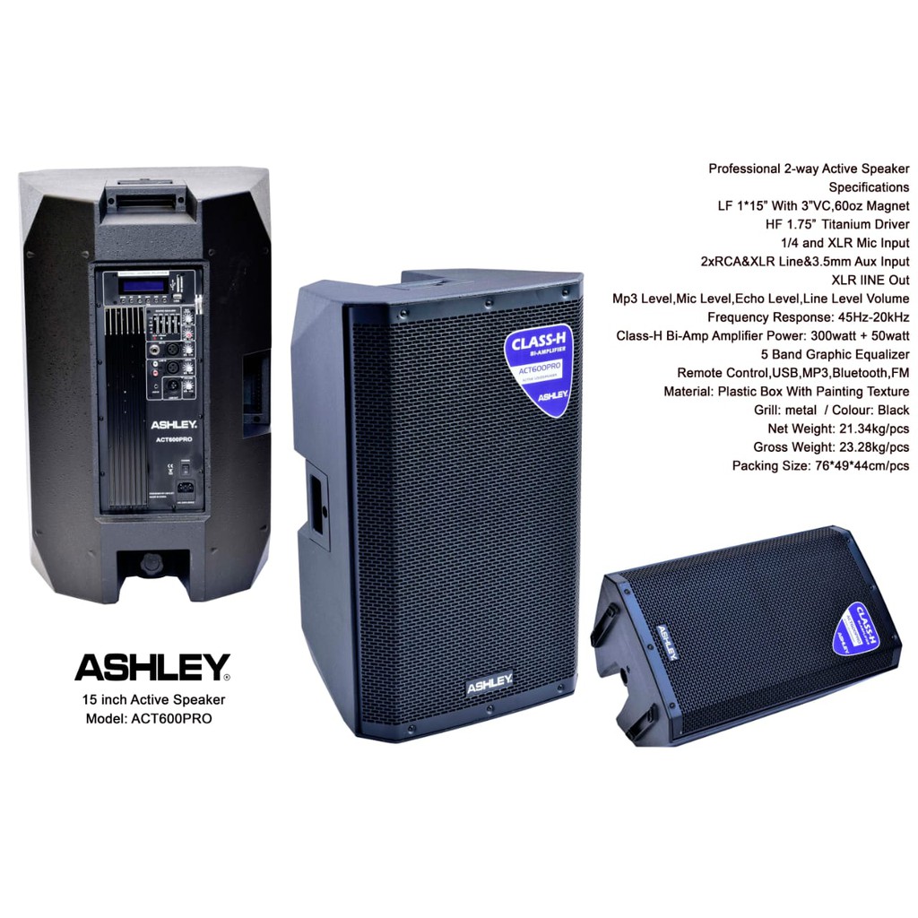 Jual Speaker Monitor Aktif 15 Inch Ashley ACT600 PRO ACT 600 PRO Active Bluetooth ORIGINAL ...