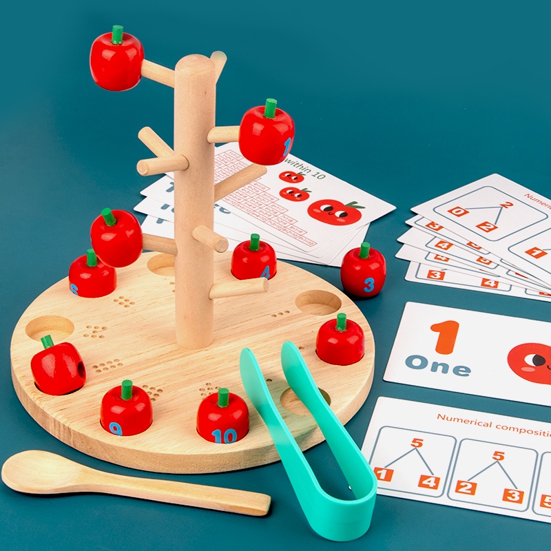 Jual Wooden Apple Tree Counting mainan edukasi kayu montessori pohon ...