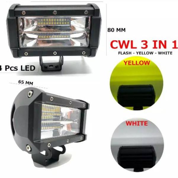 Jual K4J4 Lampu tembak sorot led bar cree cwl 24 mata 2 susun led motor mobil 2 warna kuning ...
