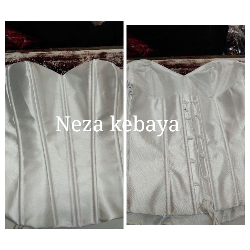 Jual Cod bustier satin//kamisol satin putih//daleman kebaya//longtorso ...