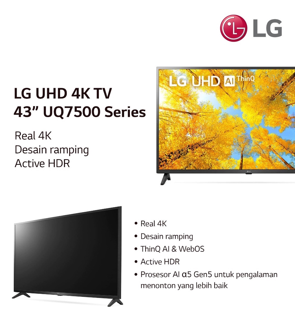 Jual LG Televisi / SMART TV UHD 4K 43" - 60Hz Dengan AI ThinQ HDR10 ...