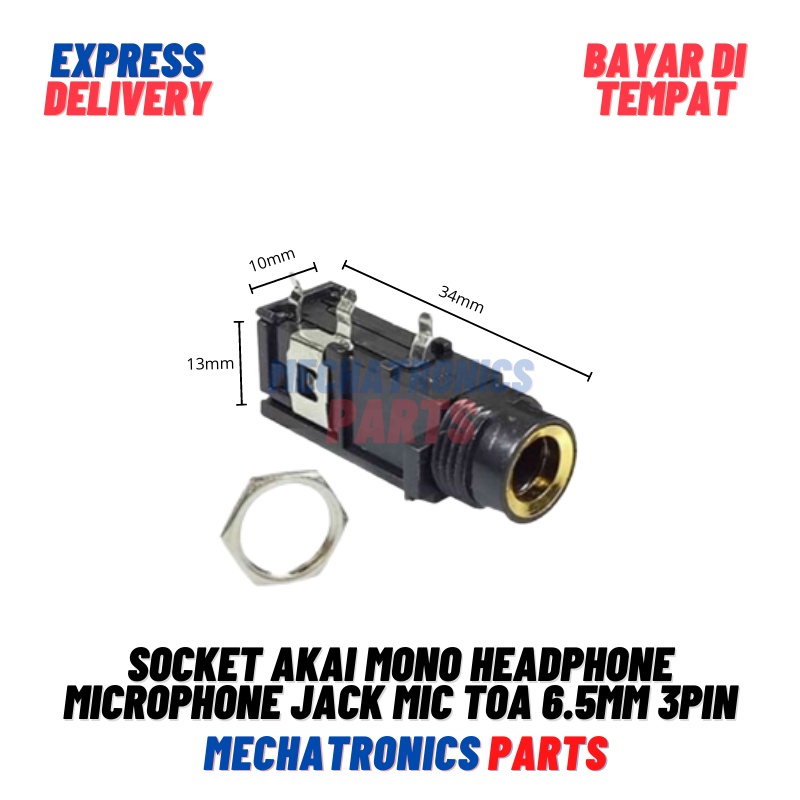 Jual Socket Akai Mono Headphone Microphone Soket Jack MIC Toa 6.5mm ...