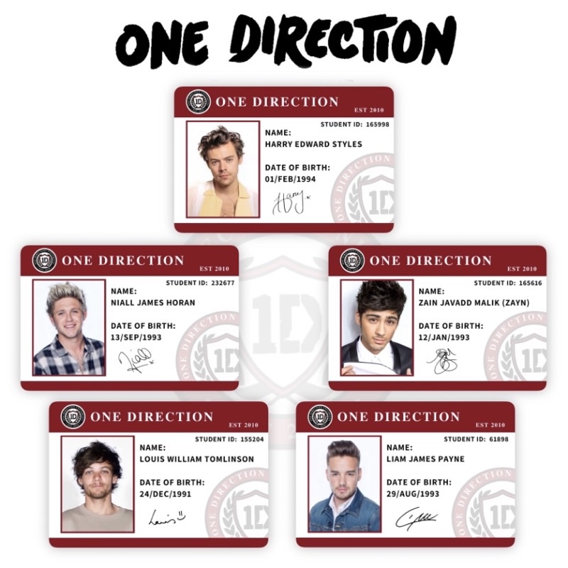 Jual PHOTOCARD ONE DIRECTION STUDENT ID CARD FANMADE (FREE STICKER ...