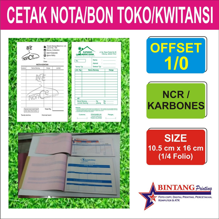 Jual Cetak Nota / Invoice / Bon Toko / Kwitansi / Bon Loundry NCR 1/4 ...