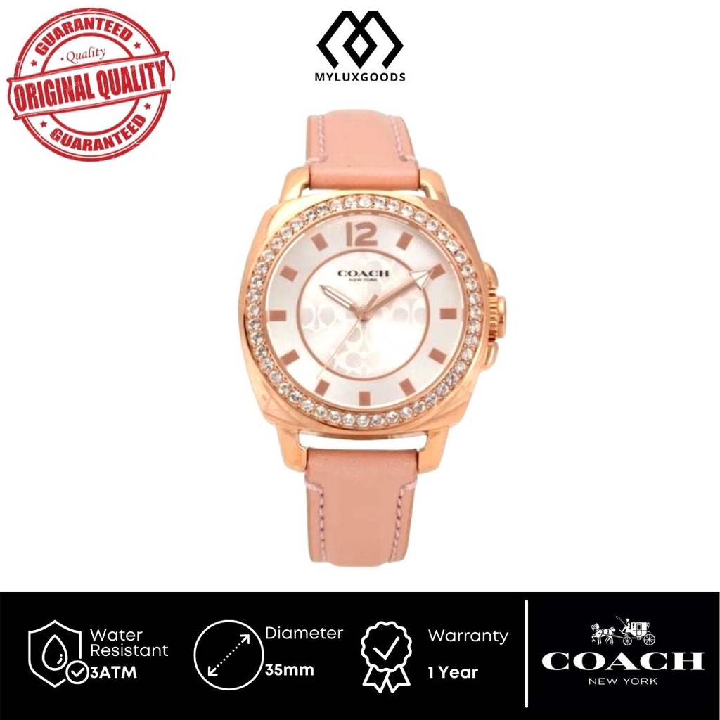 Jual Jam tangan wanita Coach boyfriend Pink Leather Strap 35mm | Shopee ...