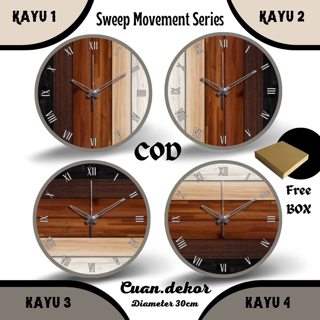 Jual JAM DINDING KAYU ARTISTIK MINIMALIS GRADASI UNIK SWEEP MOVEMENT ...