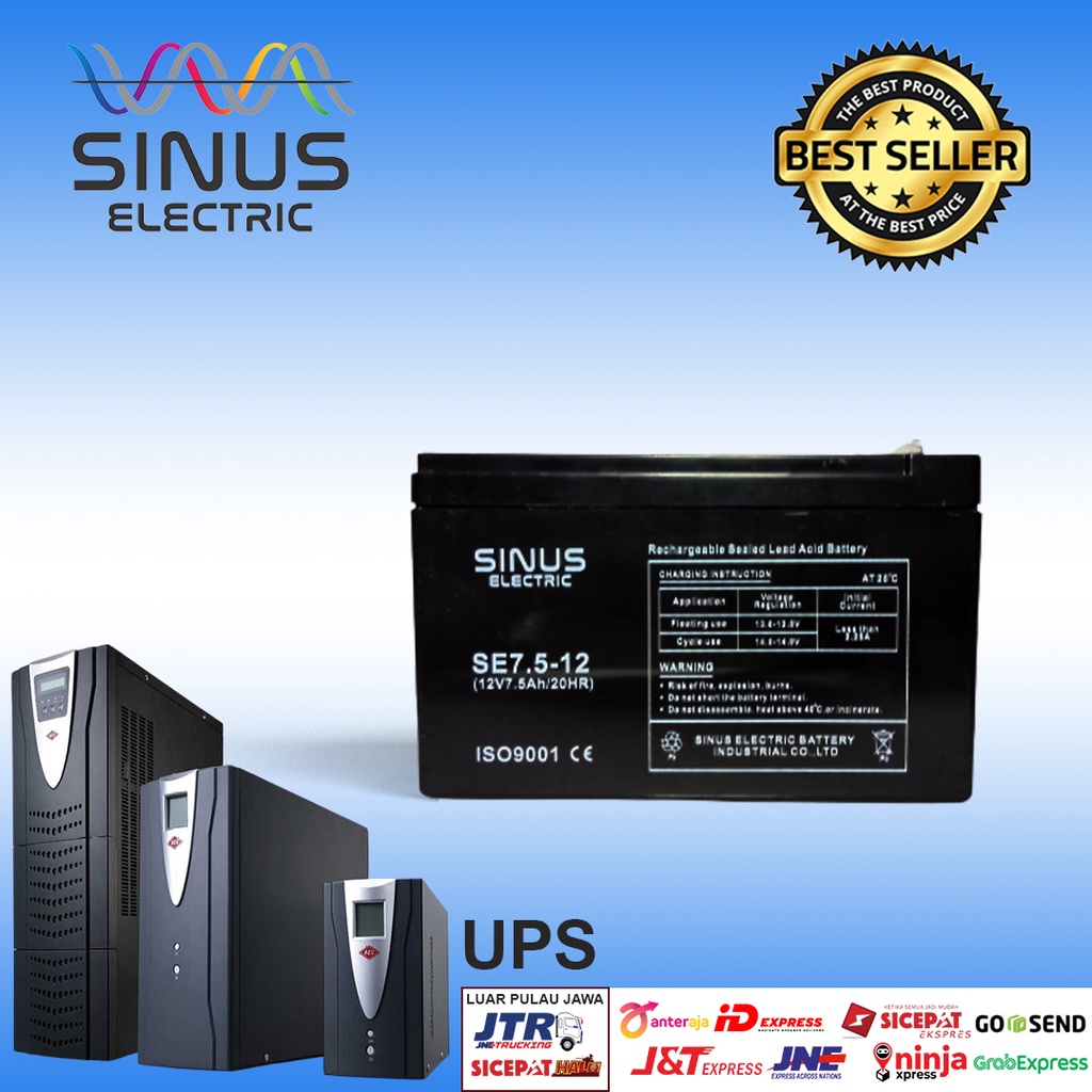 Jual AKI BATRAI KERING VRLA UPS MF 12V 7,5AH AKI SINUS ELECTRIC TAHAN ...