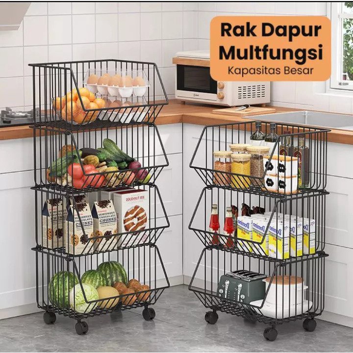 Jual Rak Penyimpanan Dapur Susun Troli Keranjang Buah / Sayur Rak Toko ...