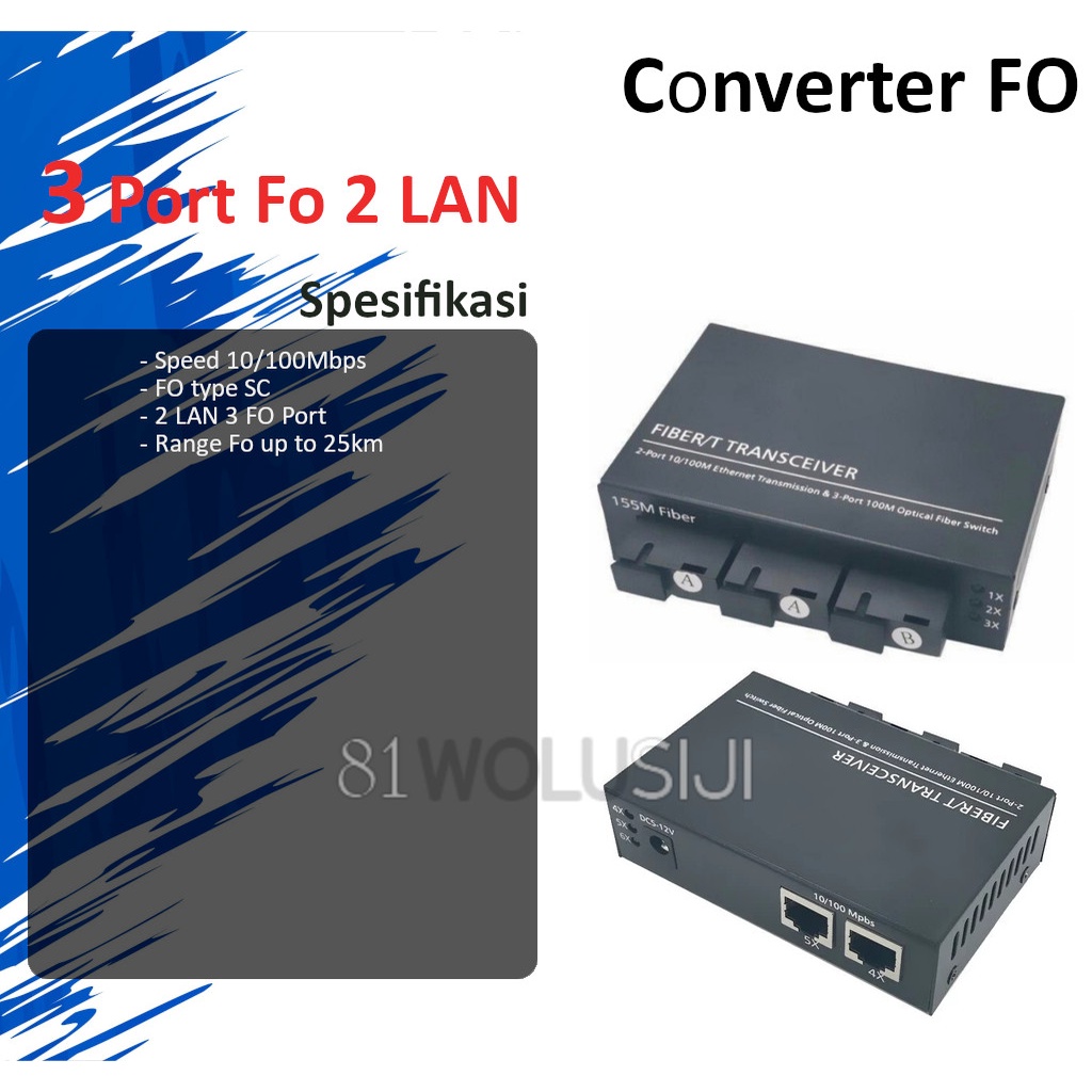 Jual Converter 3 Port FO 2 Port LAN 10/100Mbps Base Fast Ethernet Fiber Optic | Shopee Indonesia