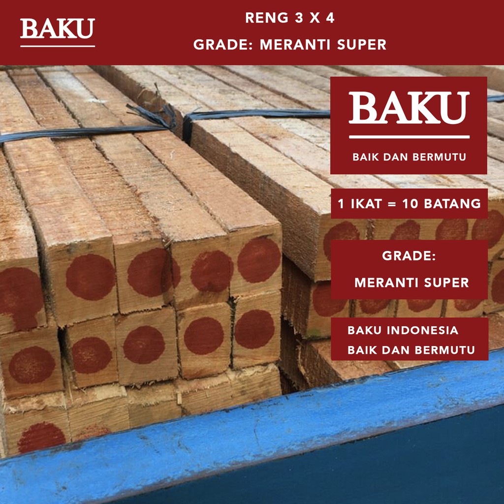 Jual Kayu Reng 3 x 4 Meranti Super (1 ikat isi 10 batang) | Shopee ...