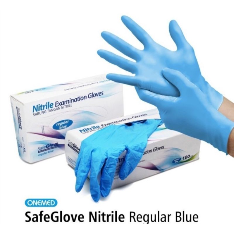 Jual Sarung Tangan Nitrile Reguler biru Blue Safeglove OneMed box isi ...