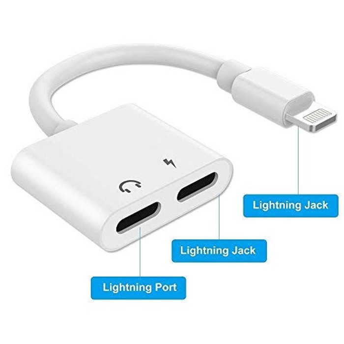 Jual Lightning Ports Splitter Dual Lightning Headphone Audio Charging ...