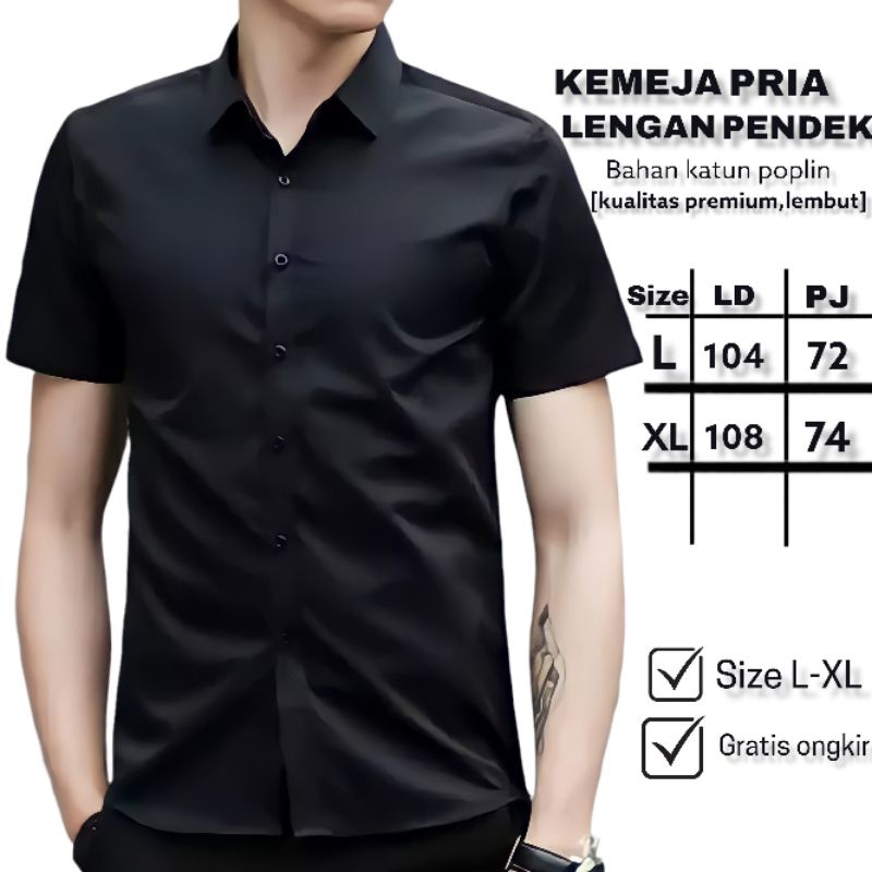 Jual kemeja lengan pendek kemeja polos hem polos pria slimfit casual kerja/santai | Shopee Indonesia