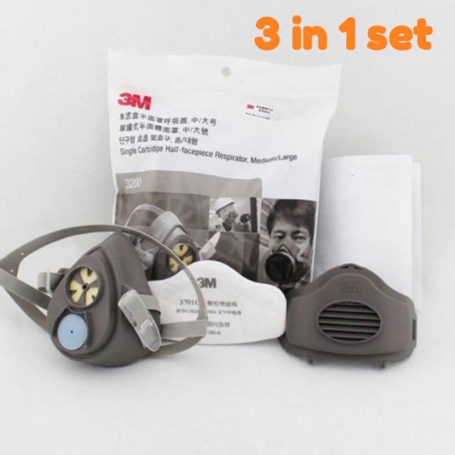 Jual Masker gas mask respirator 3M 3200 komplit 3 in 1 set | Shopee Indonesia