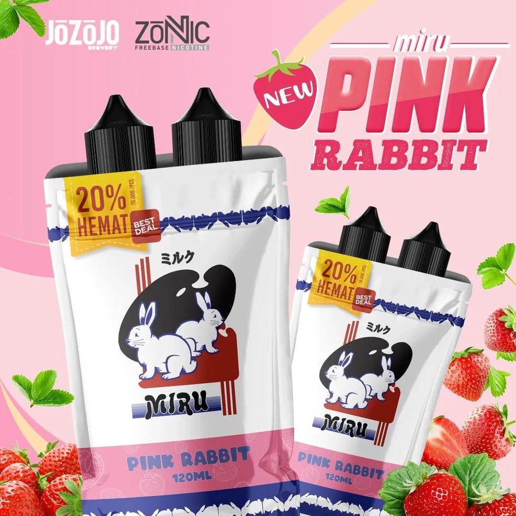 Jual [FREEBASE 60ML/120ML] MIRU PINK RABBIT STRAWBERRY CREAM BY JOZOJO | Shopee Indonesia