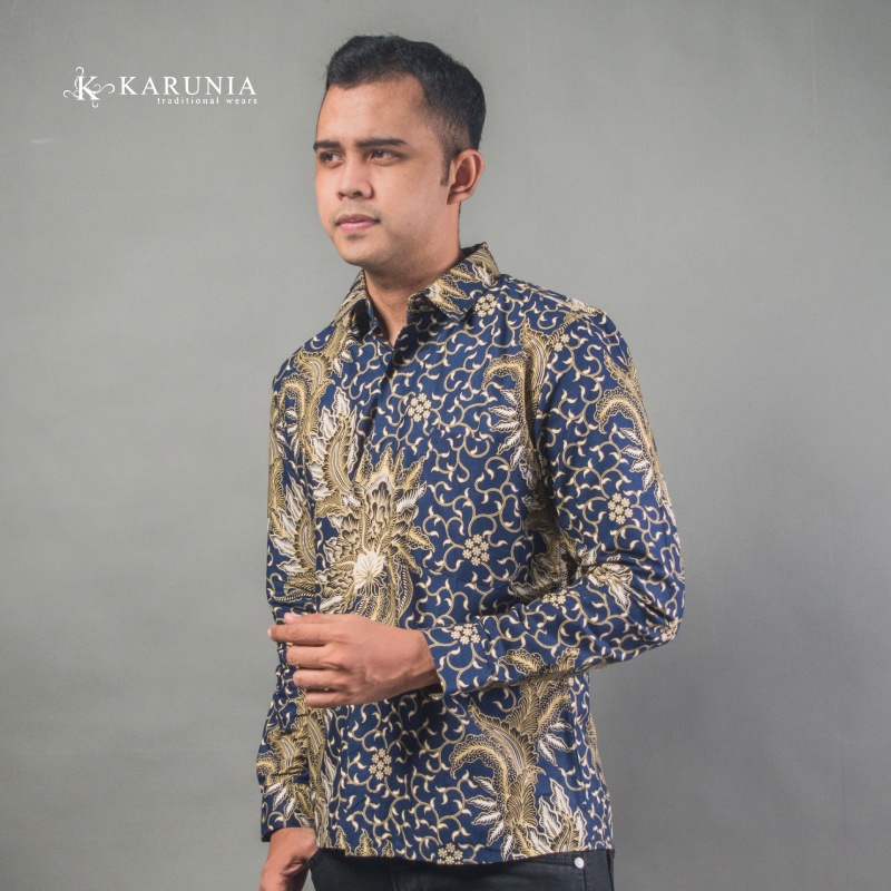 Jual Karunia Batik Baju Kemeja Pria Navy S - XL untuk Baju Kerja / Baju Pesta / Baju Jalan ...