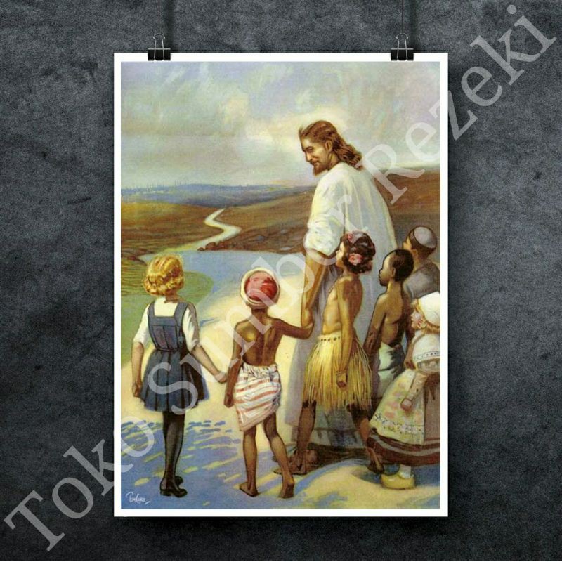 Jual Poster Tuhan Yesus Kristus Bersama Anak Murid Canvas Paper A4 Art ...