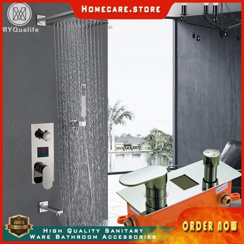 Jual Digital Shower Faucet Brushed Nickel Shower Mixer System Single ...