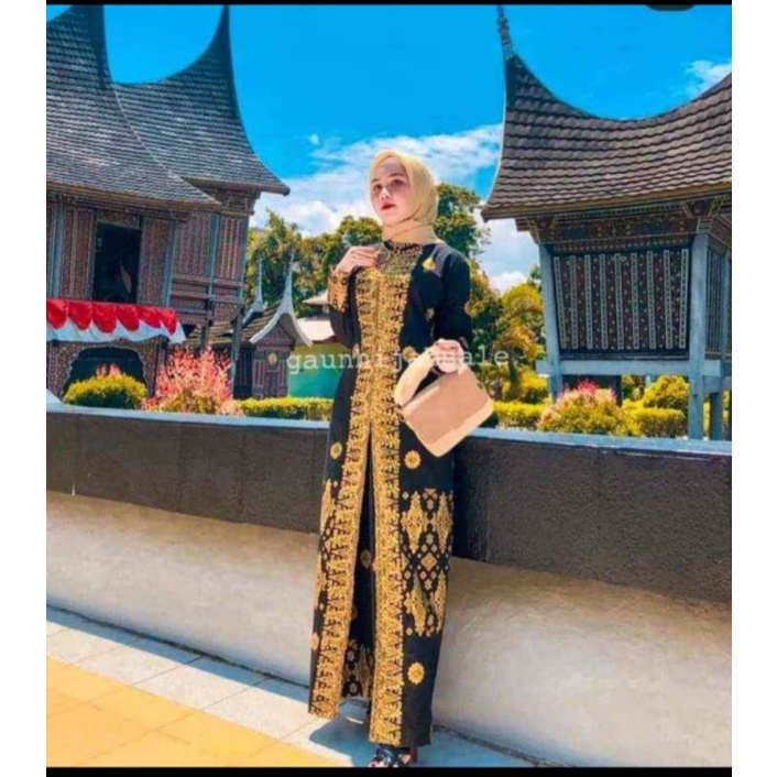 Jual gamis songket hitam gold/baju couple/baju palembang | Shopee Indonesia