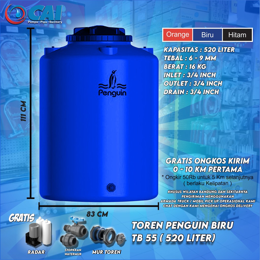 Jual TOREN TANGKI AIR - PENGUIN - TB55 - 520 LITER - BIRU | Shopee ...