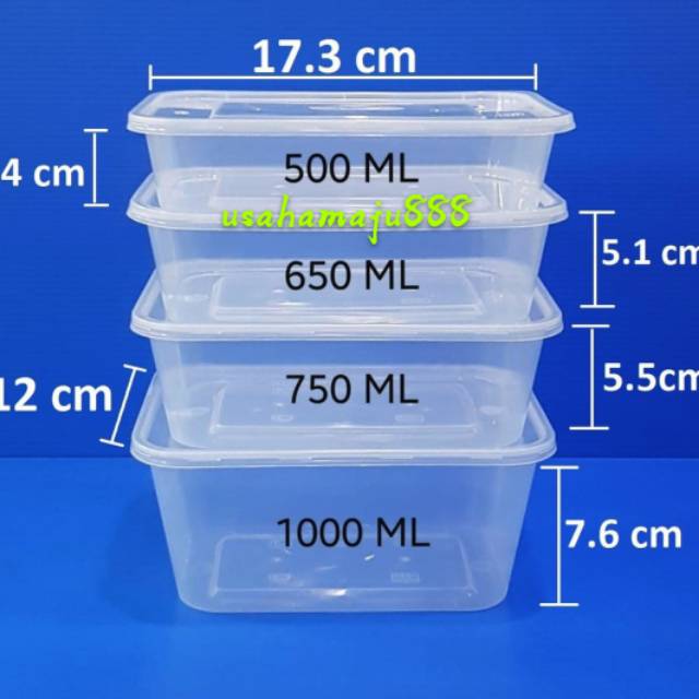 Jual Ready All Size Thinwall Kotak 500ML 650ML 750ML 1000ML Kotak Food ...