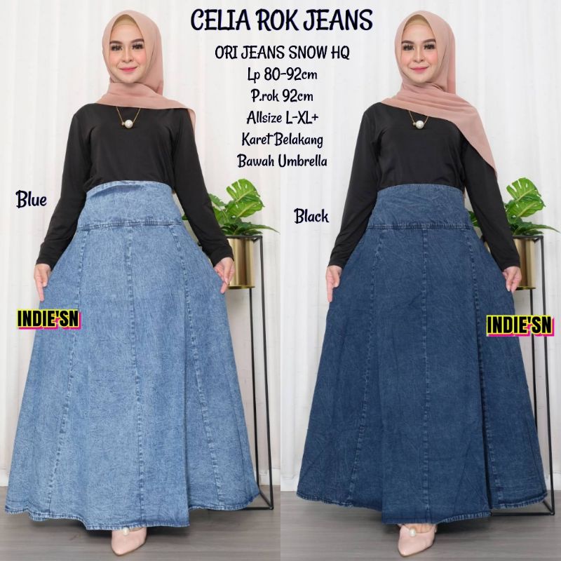 Jual Rok Jeans Lepis Rok Payung Polos Wanita Celia Umbrella Skirt ...