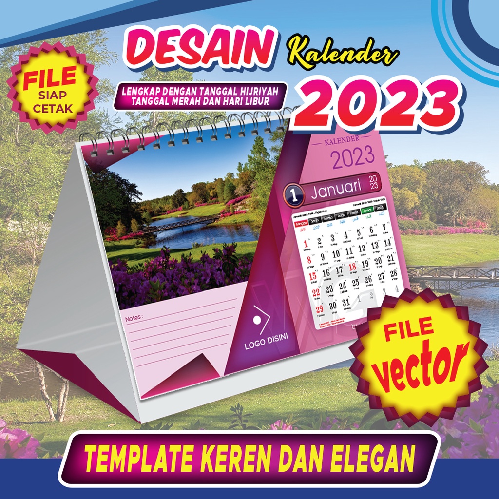 Jual Jual Template Desain Kalender Meja Landscape tahun 2023, Template ...