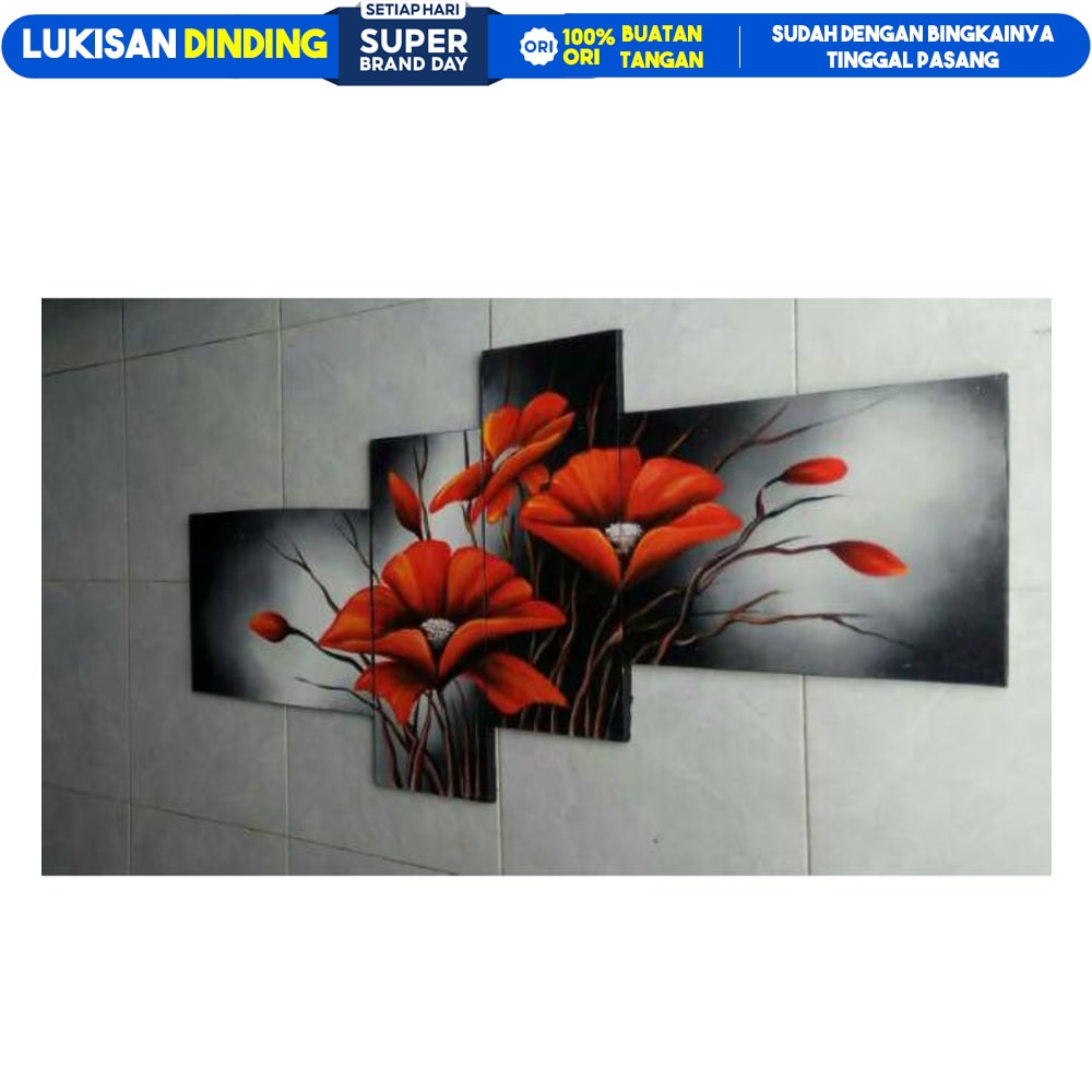 Jual LUKISAN PANEL BUNGA MERAH UNIK MINIMALIS LUKISAN DINDING RUANG ...