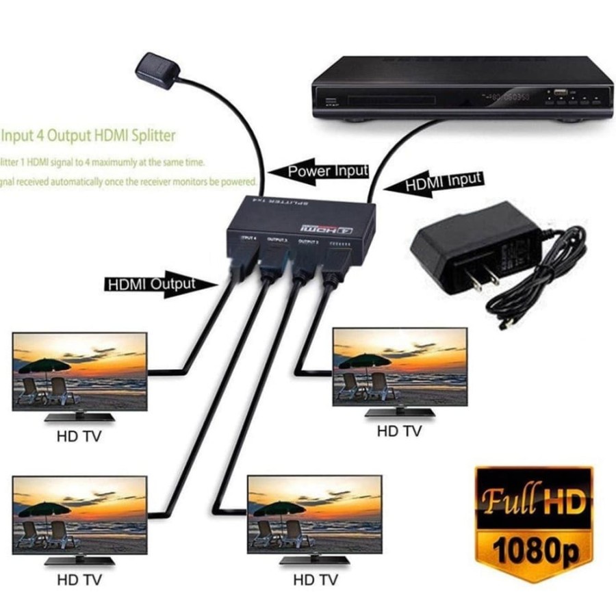 Jual Hdmi Splitter 4 Port / Hdmi Splitter 1-4 full HD | Shopee Indonesia