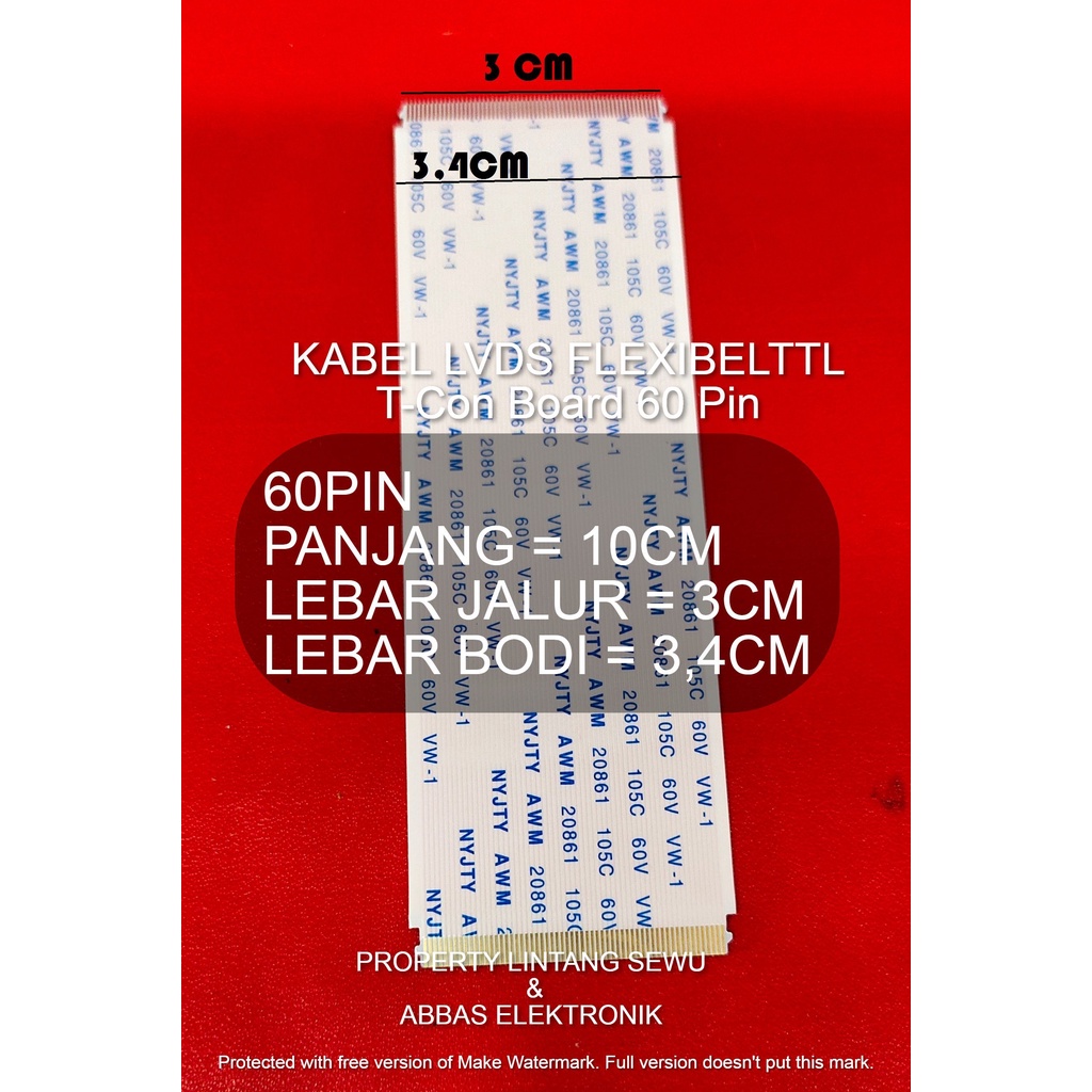 Jual KABEL LVDS 60PIN KABEL FLEXIBEL 60 PIN FLEXI TIKON LED LCD TV ...