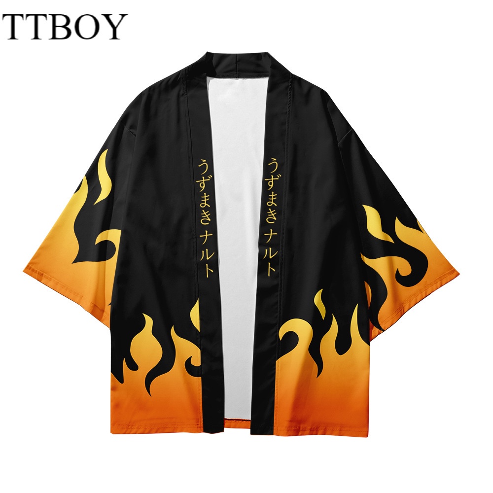 Jual Loose Women Men Naruto Anime Samurai Haori Japanese Beach Kimono ...
