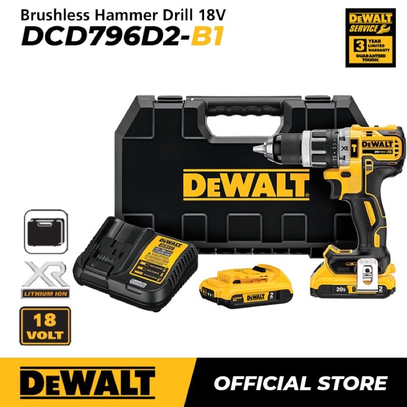 Jual Dewalt DCD796D2 18V 2.0Ah Brushless Hammer Drill / Bor Tembok ...