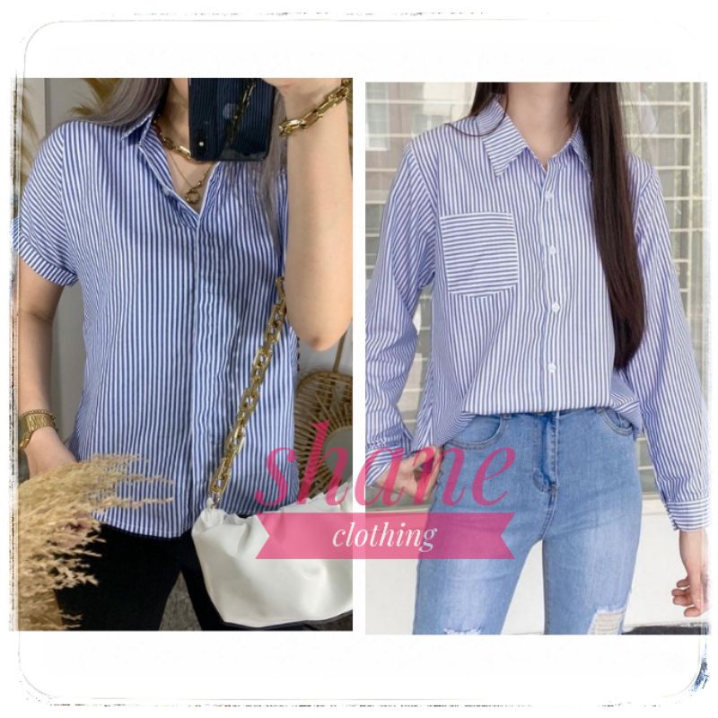 Jual SHANE CLOTHING KEMEJA WANITA GARIS LENGAN PANJANG DAN PENDEK BAHAN ...