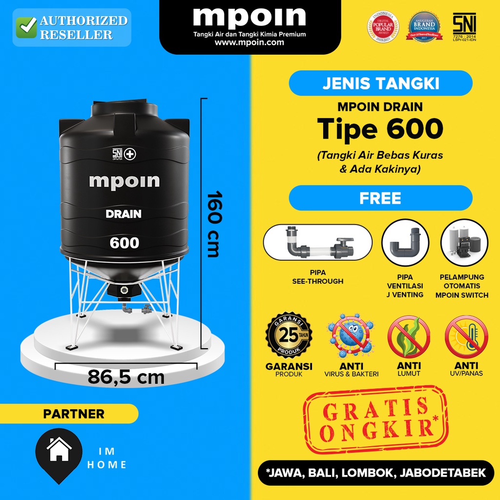 Jual (IMHOME) - Tangki / Toren Air Kaki MPOIN Drain 600 Liter Bebas ...