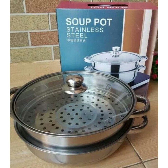 Jual Panci Kukus 2 Susun Stainless Steel / Panci Somay 2 tingkat Super ...