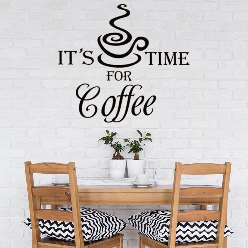 Jual Stiker Dinding Kopi Dekorasi Kafe It s Time For Coffee Quote Wall ...