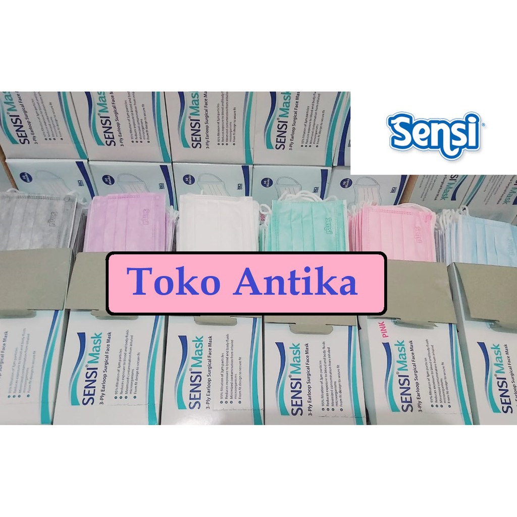 Jual Masker SENSI MASK 3-Ply Earloop Surgical Face Mask Isi 50 Pcs Ori ...