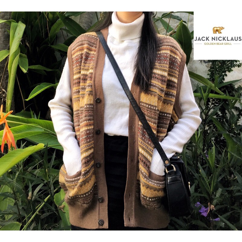 Jual Vest rompi rajut kancing motif tebal tribal vintage golden bear ...