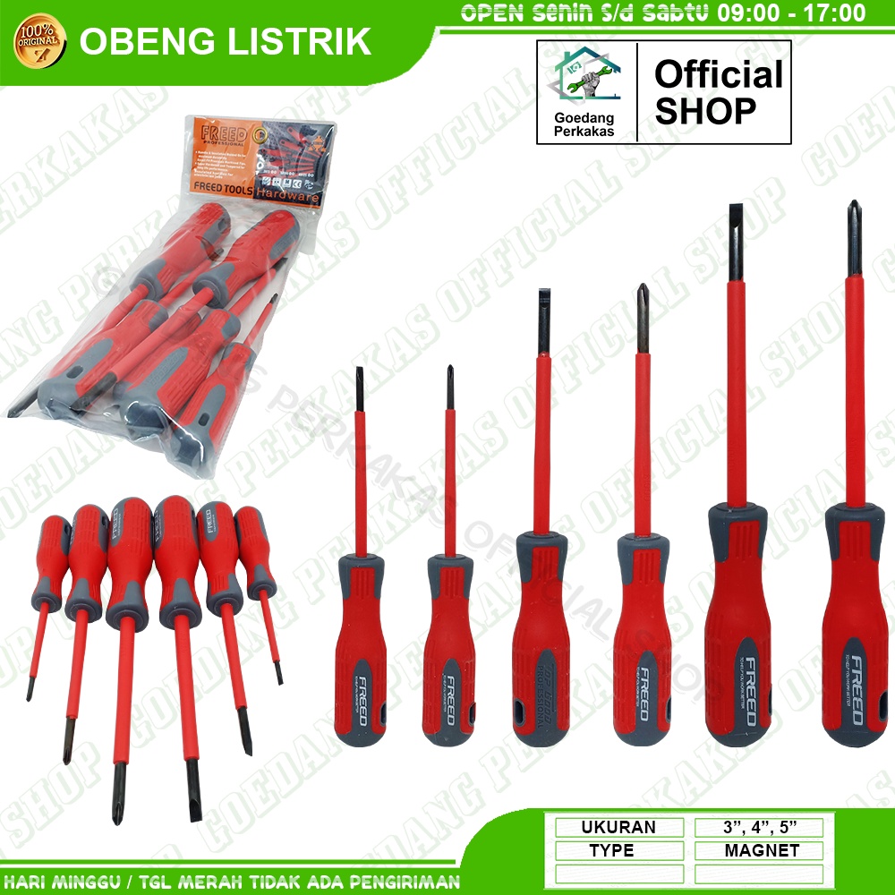 Jual Obeng Listrik Plus Minus Set 6 Pcs Gagang Lapis Karet Freed ...