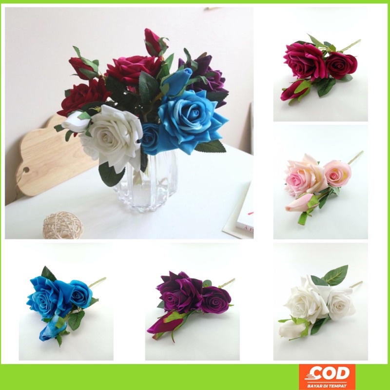 Jual Bunga Plastik Rose :) 1 kuncup 2 kuntum bunga Tangkai bunga hias ...