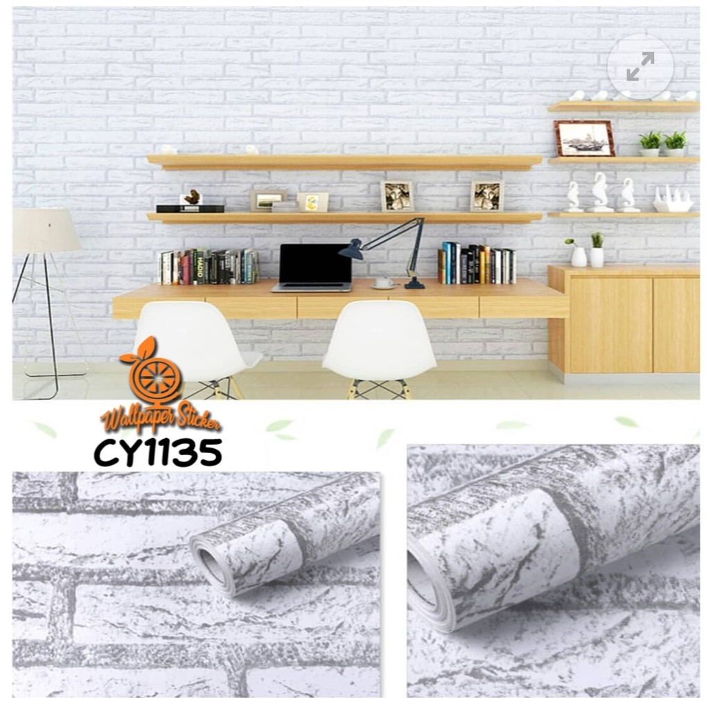 Jual Wallpaper Dinding Motif Bata Putih Abu Ukurn 45cm x 10 meter ...