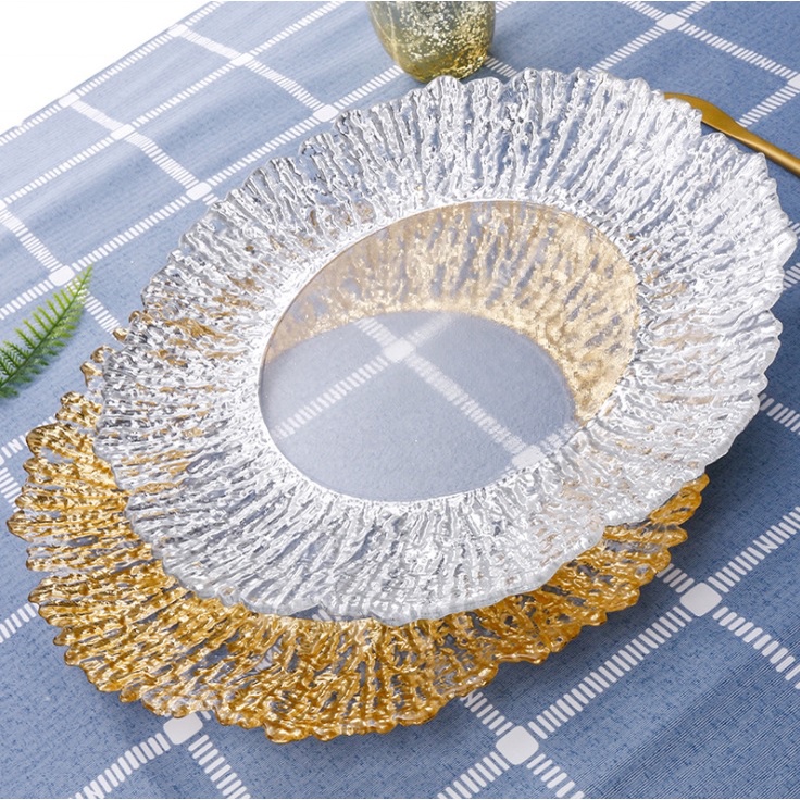 Jual Luxury Gold glass Charger plate piring gold besar | Shopee Indonesia