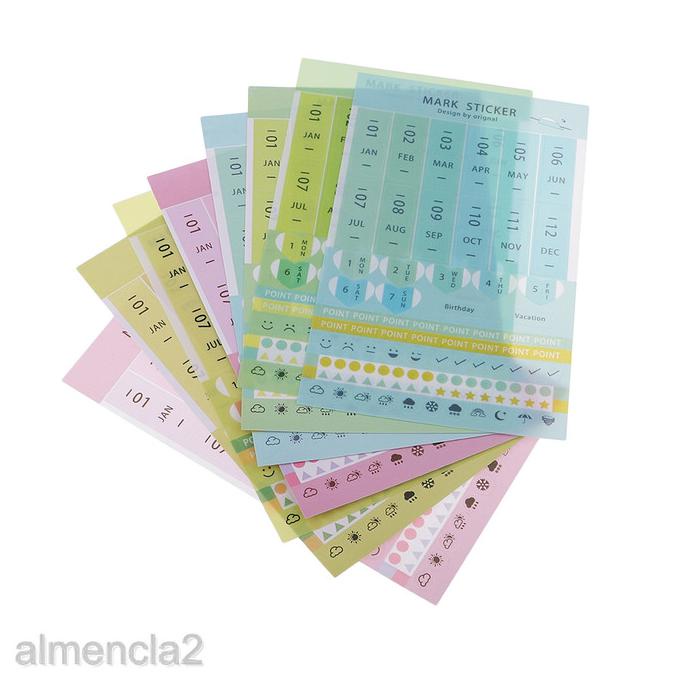 Jual 8 Lembar Stiker Label Index Tab Kalender Bulanan Untuk Scrapbook ...