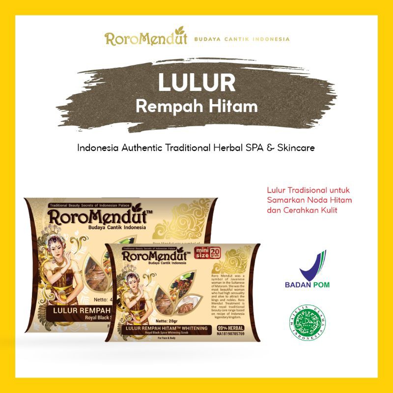 Jual Roro Mendut LULUR REMPAH HITAM | Scrub Whitening Brightening ...