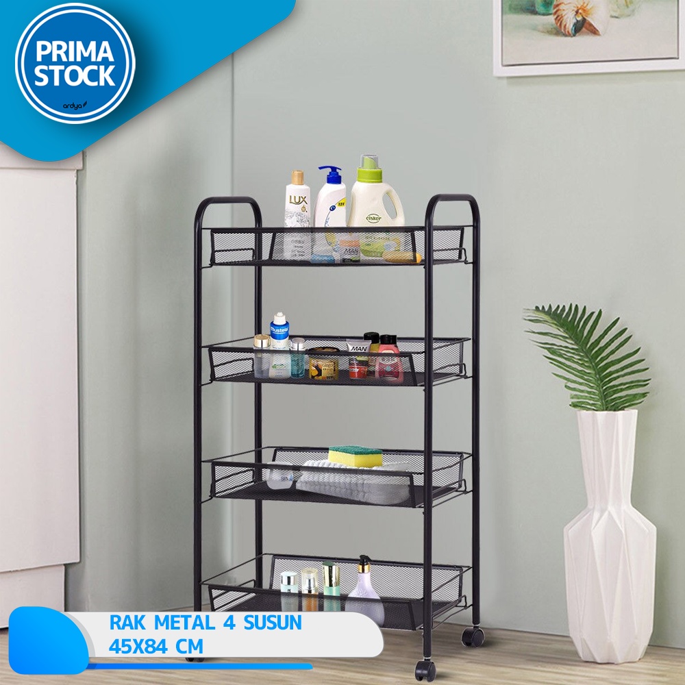 Jual RAK DAPUR BESI METAL DORONG RODA TROLI TROLLEY 4 SUSUN 45X26X84 CM ...