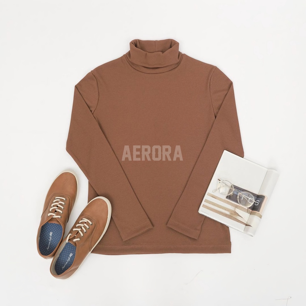 Jual Aerora Kaos Rib Turtleneck Knit Lengan Panjang Wanita Dan Pria ...