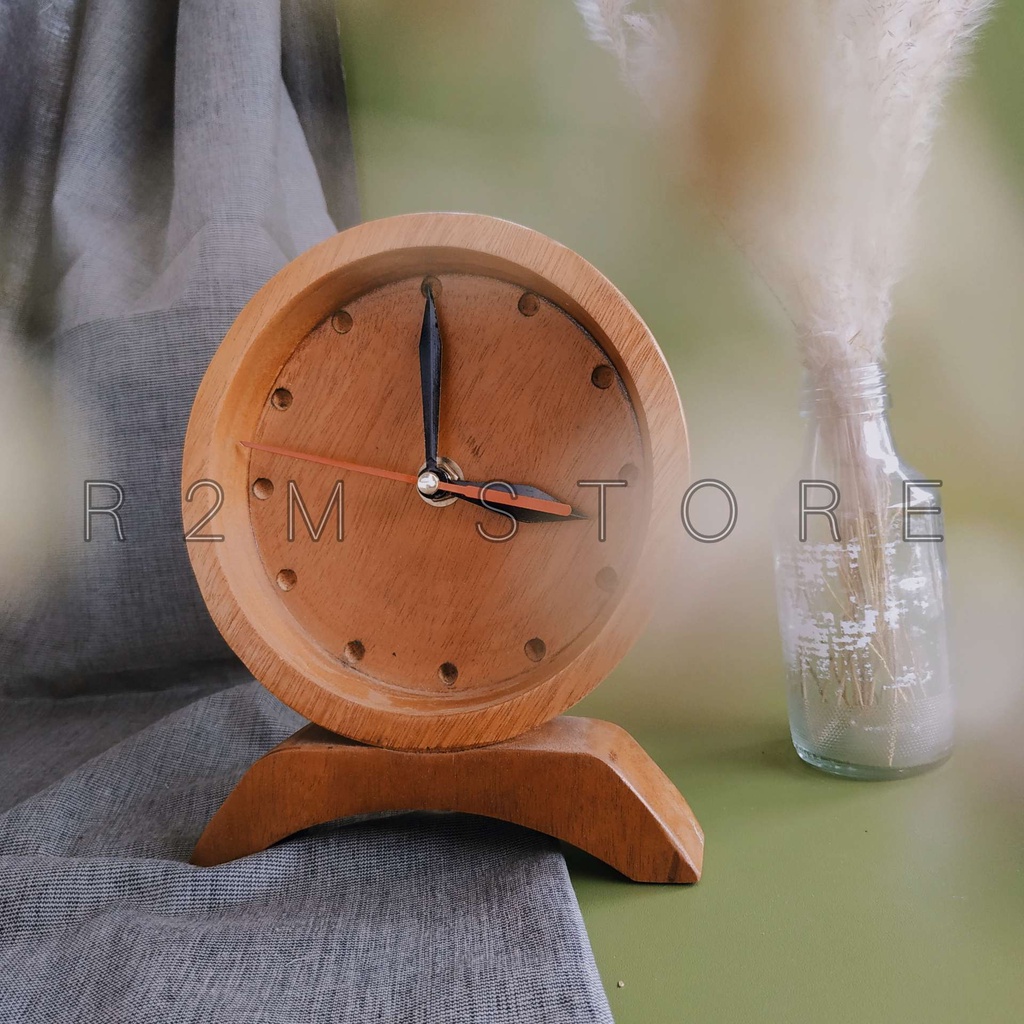Jual JAM STAND KAYU BULAT/JAM DUDUK BULAT DIAMETER 14CM | Shopee Indonesia
