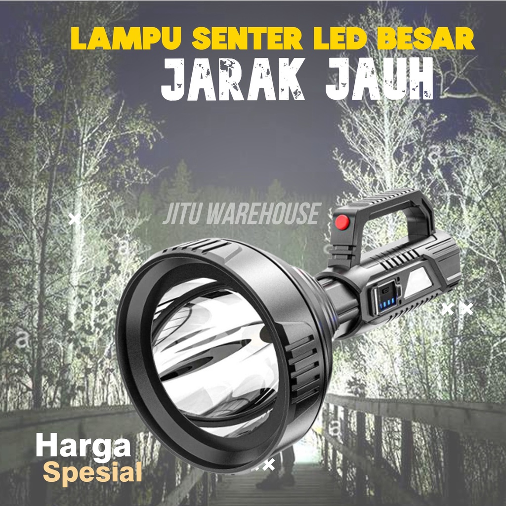 Jual Lampu Senter Cas LED Besar Super Terang Jarak Jauh Waterproof ...