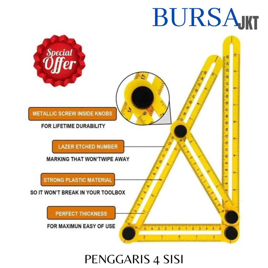 Jual PENGGARIS LIPAT SUDUT 4 SISI FOUR SIDE RULER MULTIFUNGSI ANGLE ...