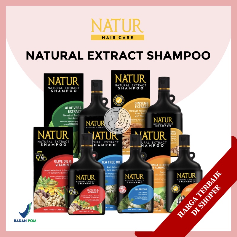 Jual NATUR Natural Extract Hair Shampoo Shampo Rambut Aloevera | Olive | Ginseng | Tea Tree Oil ...